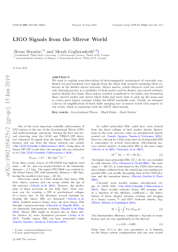 (PDF) LIGO signals from the mirror world