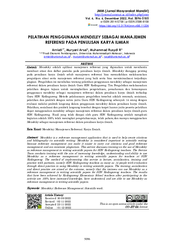 (PDF) Pelatihan Penggunaan Mendeley Sebagai Manajemen Referensi Pada Penulisan Karya Ilmiah