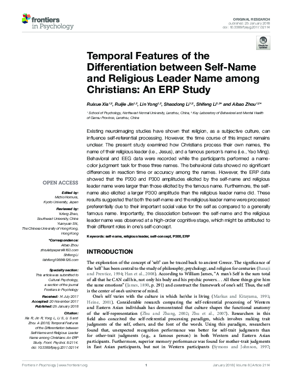 (PDF) Temporal Features of the Differentiation between Self-Name and ...