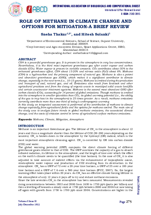 (PDF) Role of Methane in Climate Change and Options for Mitigation-A ...