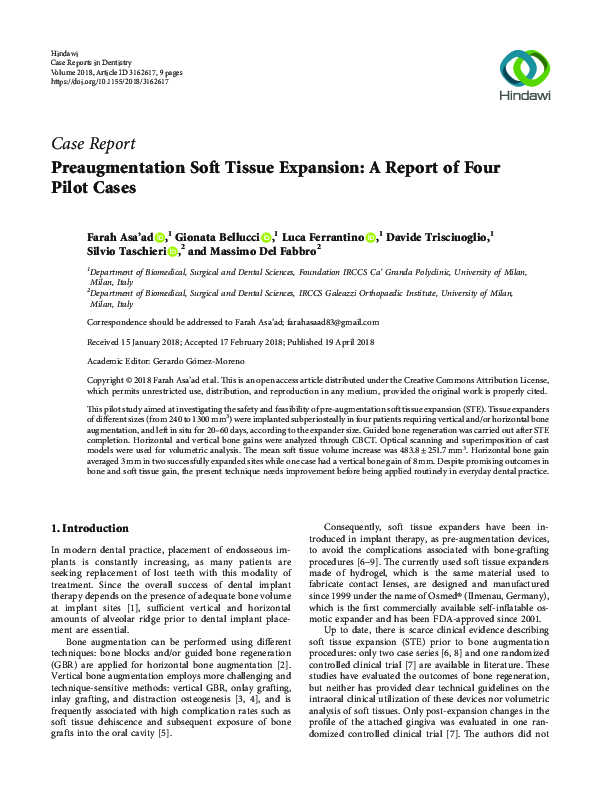 (PDF) Preaugmentation Soft Tissue Expansion: A Report of Four Pilot Cases