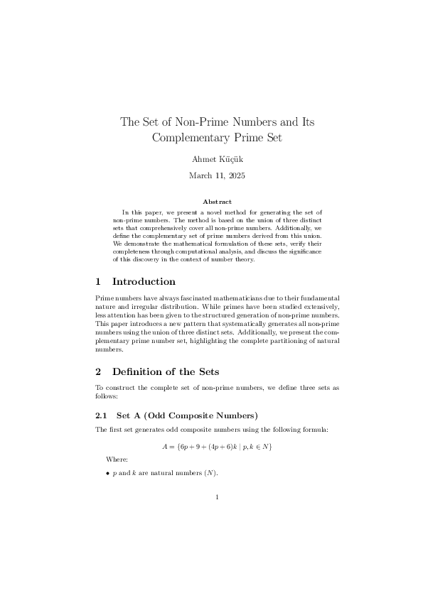 (PDF) The Set of Non-Prime Numbers and Its Complementary Prime Set