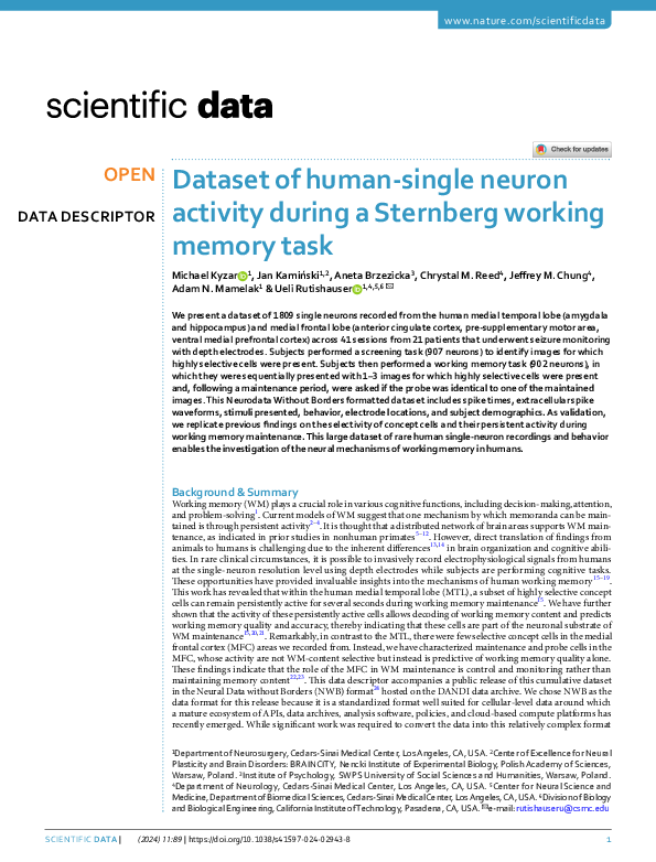 (PDF) Dataset of human-single neuron activity during a Sternberg ...