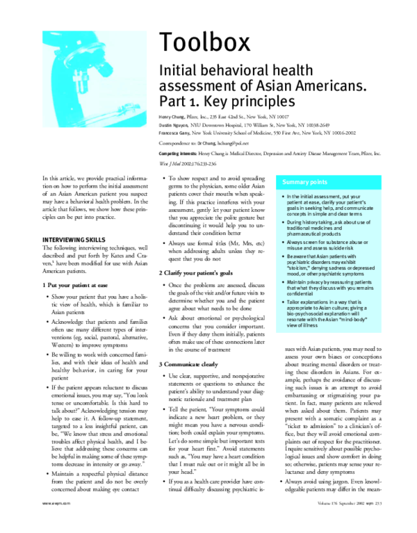 (PDF) Initial behavioral health assessment of Asian Americans. Part 1 ...