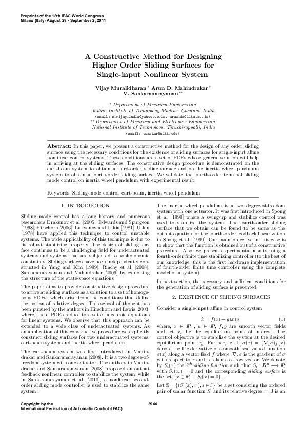 (PDF) A Constructive Method for Designing Higher Order Sliding Surfaces for Single-Input ...