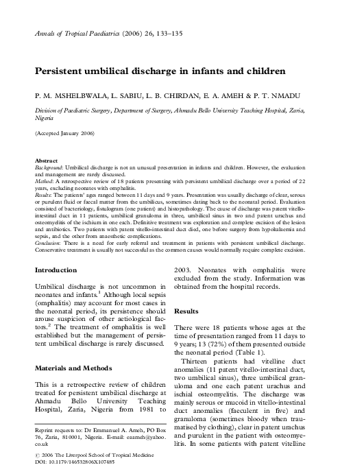 (PDF) Persistent umbilical discharge in infants and children