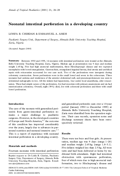 (PDF) Neonatal intestinal perforation in a developing country