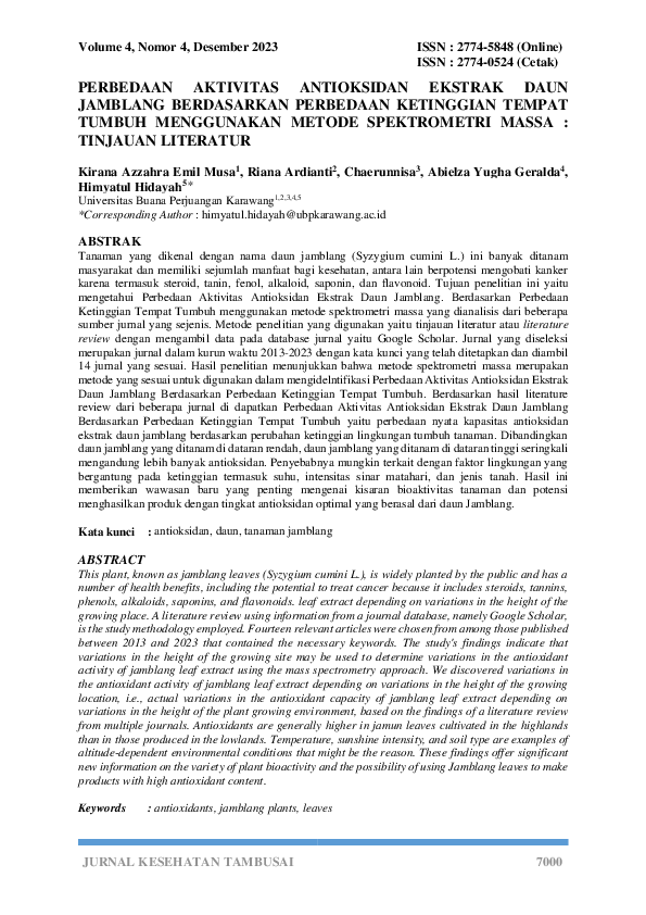 (PDF) Perbedaan Aktivitas Antioksidan Ekstrak Daun Jamblang Berdasarkan Perbedaan Ketinggian ...