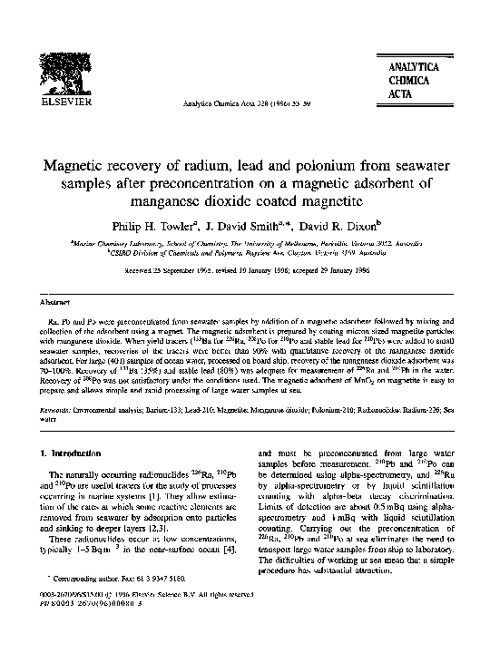 (PDF) Magnetic recovery of radium, lead and polonium from seawater ...
