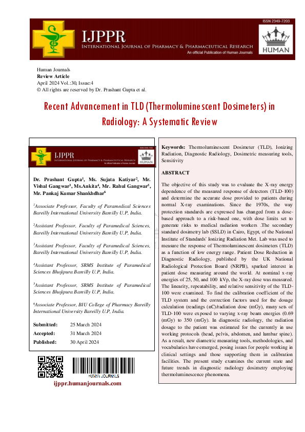 (PDF) Recent Advancement in TLD (Thermoluminescent Dosimeters) in ...