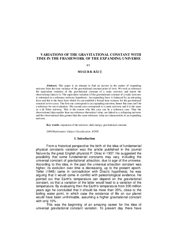 (PDF) Variations of the Gravitational Constant with Time in the Framework of the Expanding Universe