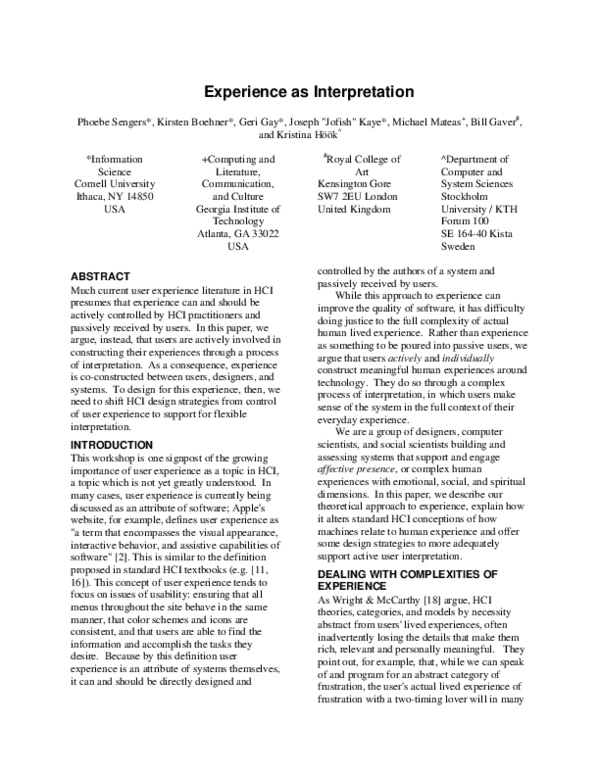 (PDF) Experience as interpretation