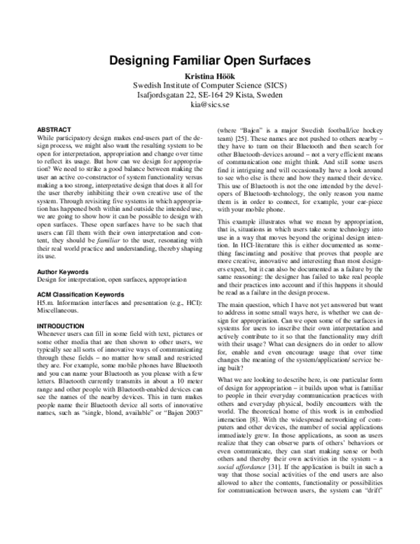 (PDF) Designing familiar open surfaces