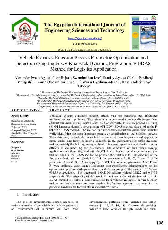 (PDF) Vehicle Exhausts Emission Process Parametric Optimization and Selection using the Fuzzy ...