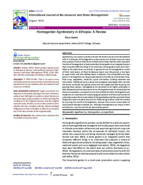 (PDF) Homegarden Agroforestry in Ethiopia- A Review