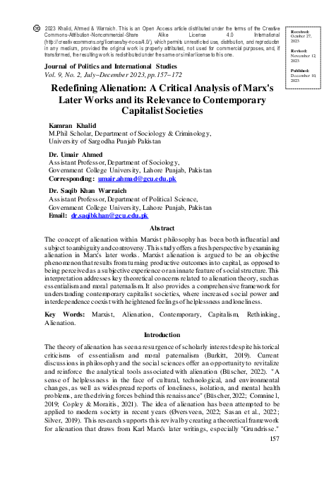 (PDF) Redefining Alienation: A Critical Analysis of Marx's Later Works ...