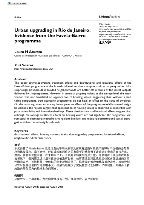 (PDF) Urban upgrading in Rio de Janeiro: Evidence from the Favela ...