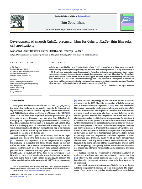 (PDF) Development of smooth CuInGa precursor films for CuIn1−xGaxSe2 ...