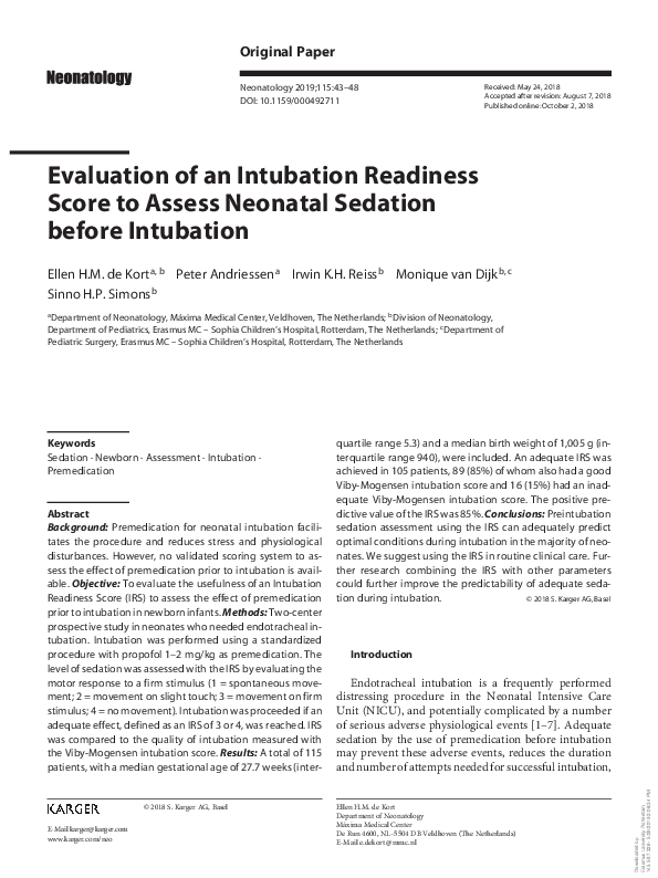 (PDF) Evaluation of an Intubation Readiness Score to Assess Neonatal ...