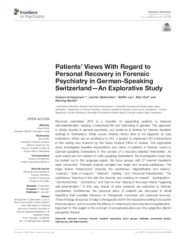 (PDF) Patients' Views With Regard to Personal Recovery in Forensic ...
