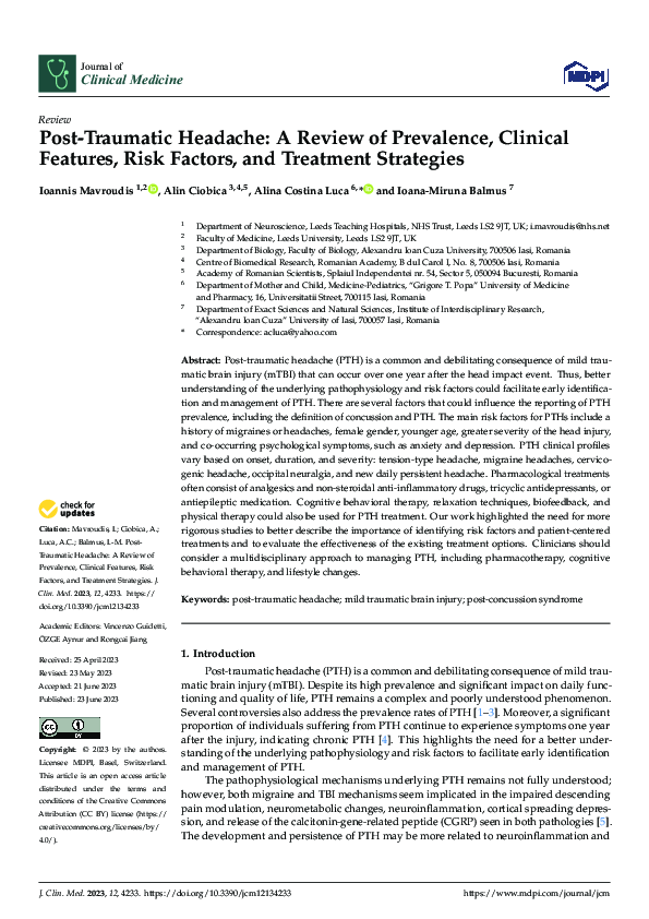 (PDF) Post-Traumatic Headache: A Review of Prevalence, Clinical Features, Risk Factors, and ...