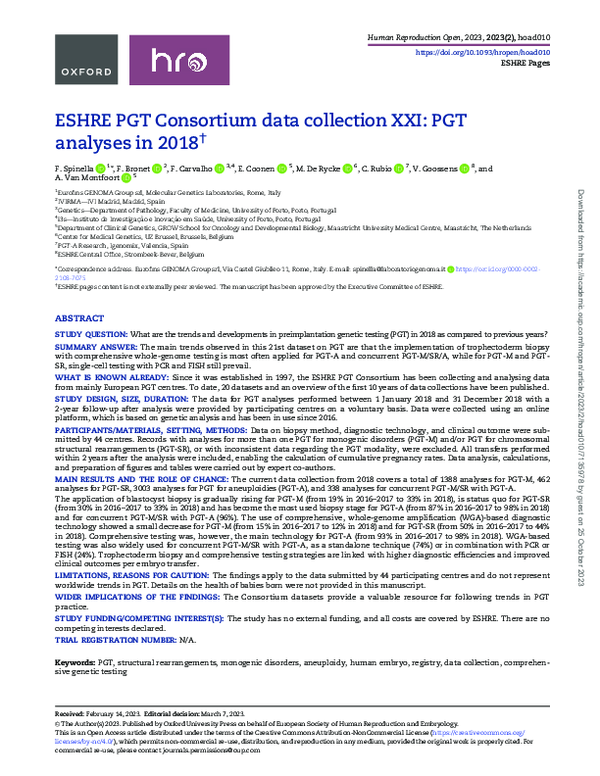 (PDF) ESHRE PGT Consortium data collection XXI: PGT analyses in 2018
