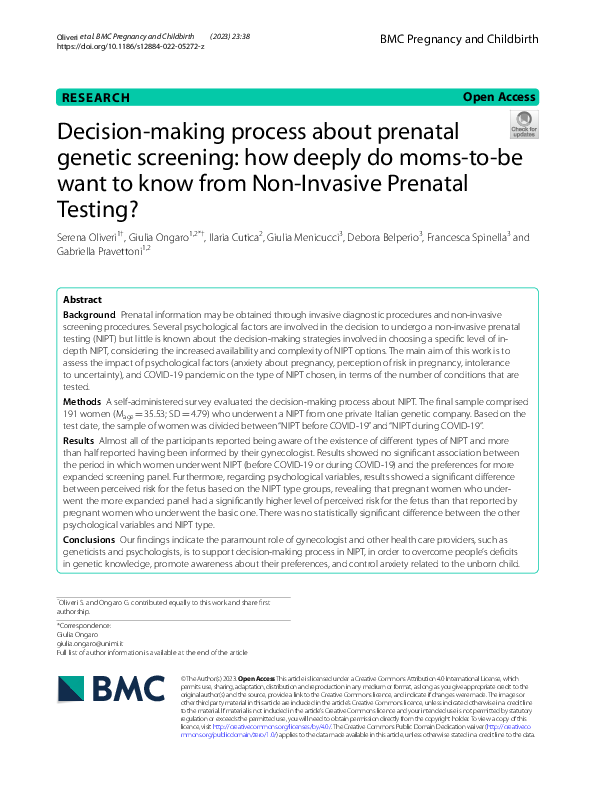 (PDF) Decision-Making Process about Prenatal Genetic Screening: How ...