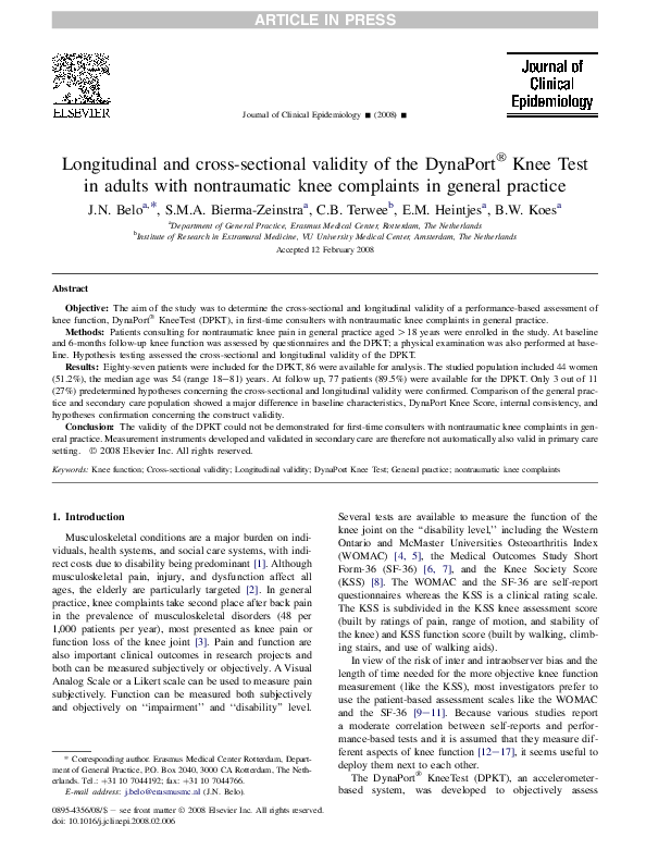 (PDF) Longitudinal and cross-sectional validity of the DynaPort® Knee ...