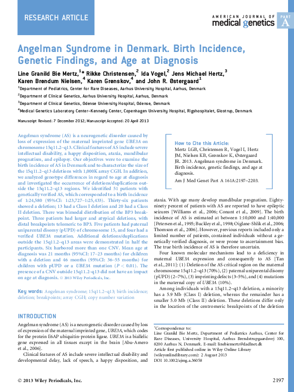(PDF) Angelman syndrome in Denmark. Birth incidence, genetic findings ...