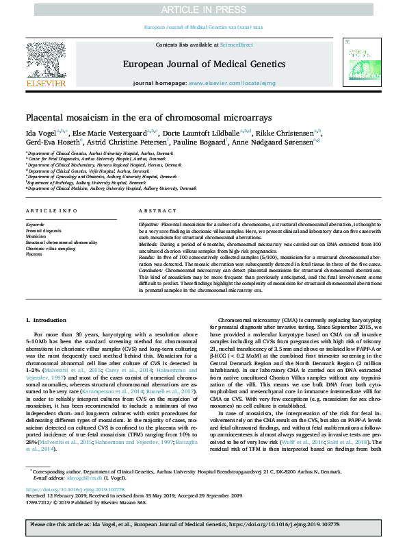 (PDF) Placental mosaicism in the era of chromosomal microarrays
