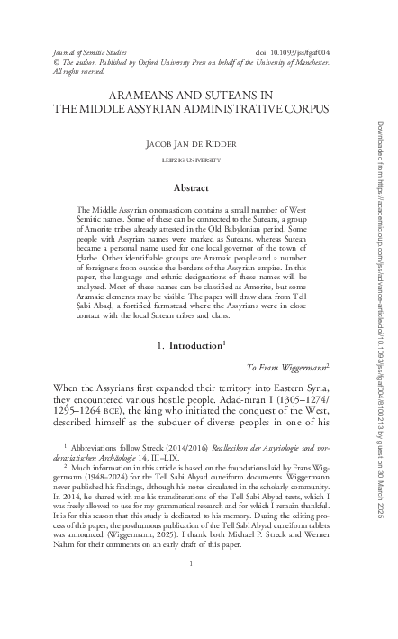 (PDF) Arameans and Suteans in the Middle Assyrian Administrative Corpus ...