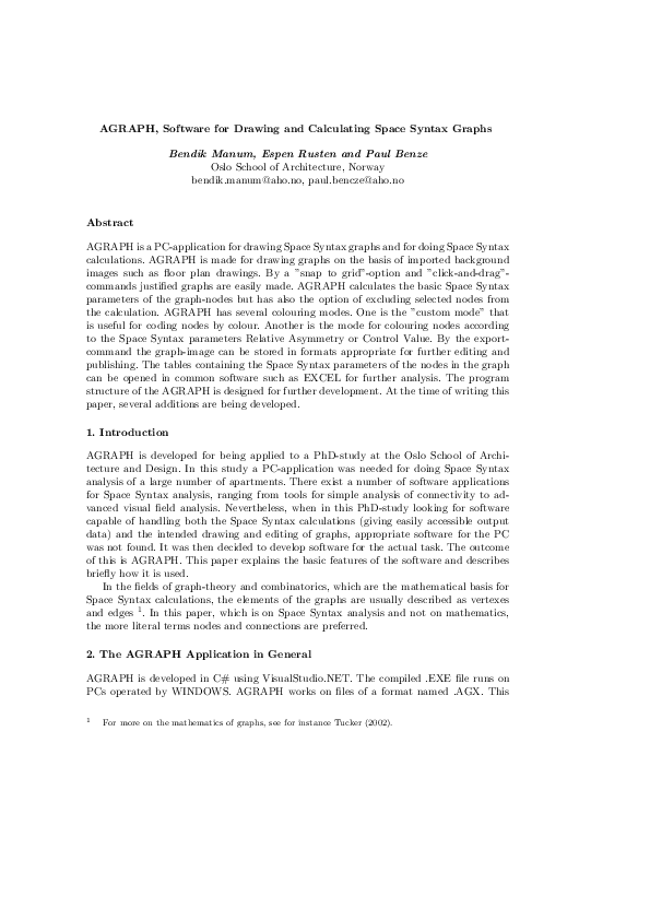 (PDF) AGRAPH, Software for Drawing and Calculating Space Syntax Graphs