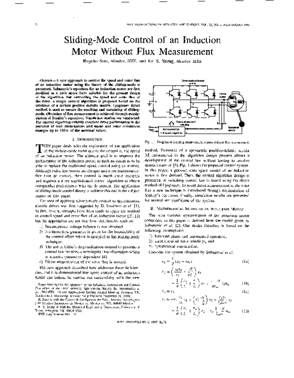 (PDF) Sliding-mode control of an induction motor without flux measurement