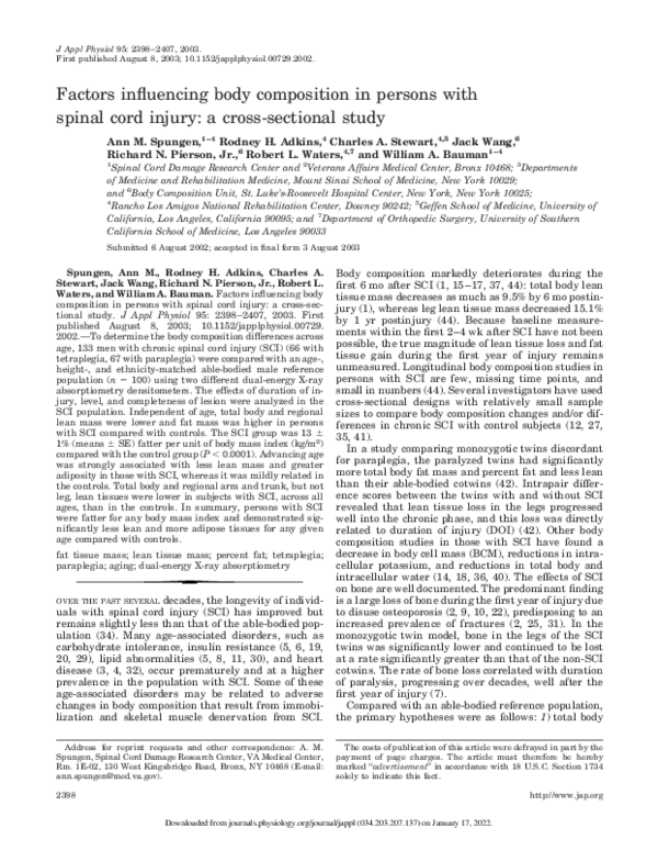 (PDF) Factors influencing body composition in persons with spinal cord injury: a cross-sectional ...