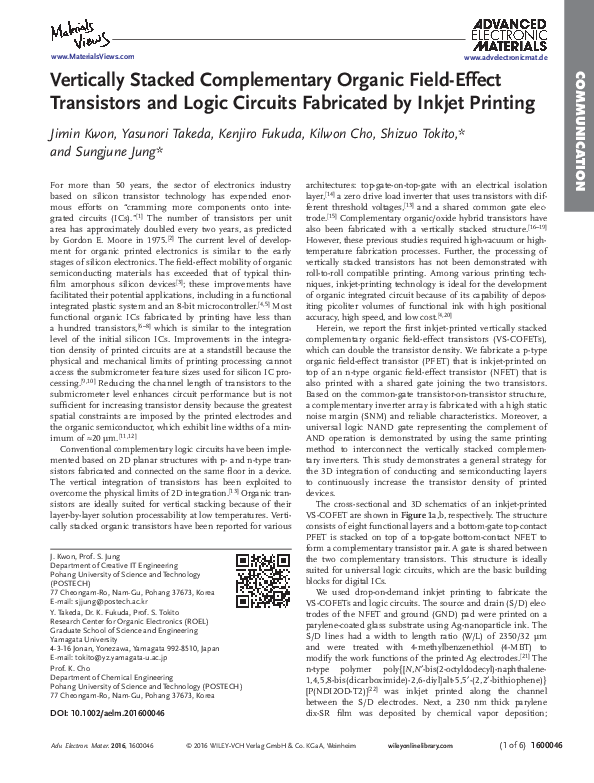 (PDF) Vertically Stacked Complementary Organic Field‐Effect Transistors ...