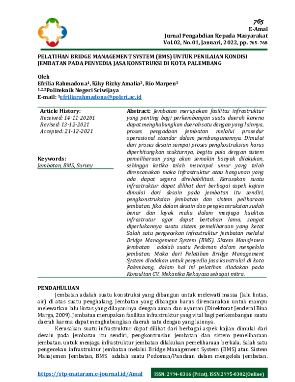 (PDF) Pelatihan Bridge Management System (BMS) Untuk Penilaian Kondisi Jembatan Pada Penyedia ...