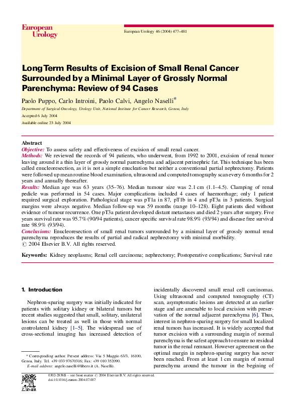 (PDF) Long Term Results of Excision of Small Renal Cancer Surrounded by ...