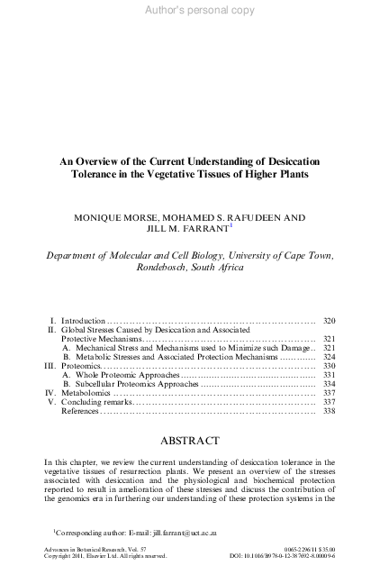 (PDF) An Overview of the Current Understanding of Desiccation Tolerance ...