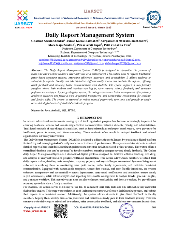 (PDF) Daily Report Management System