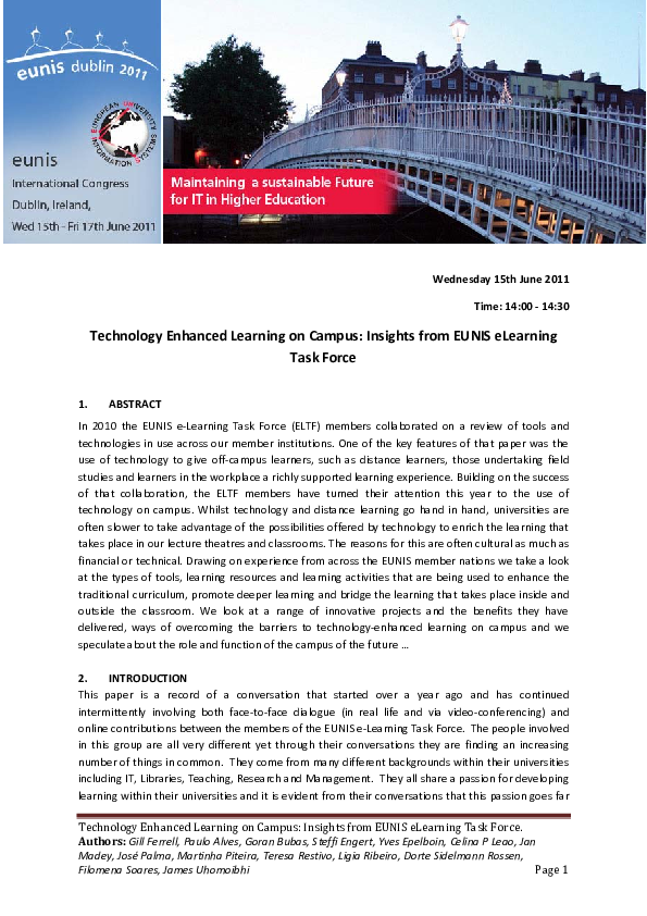 (PDF) Technology-enhanced learning on campus: insights from EUNIS e-Learning Task Force