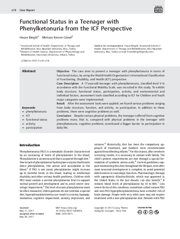 (PDF) Functional Status in a Teenager with Phenylketonuria from the ICF ...