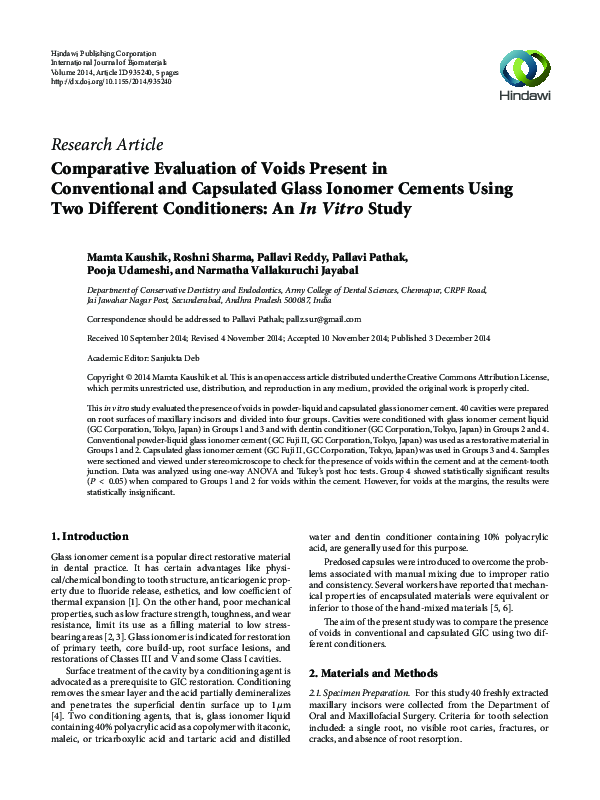 (PDF) Comparative Evaluation of Voids Present in Conventional and ...