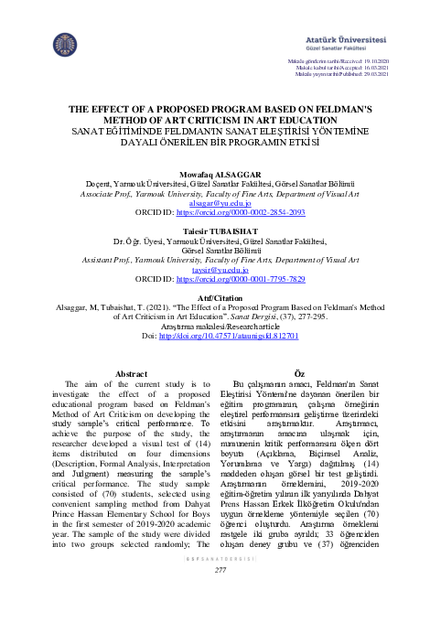 (PDF) The Effect of a Proposed Program Based on Feldman's Method of Art ...