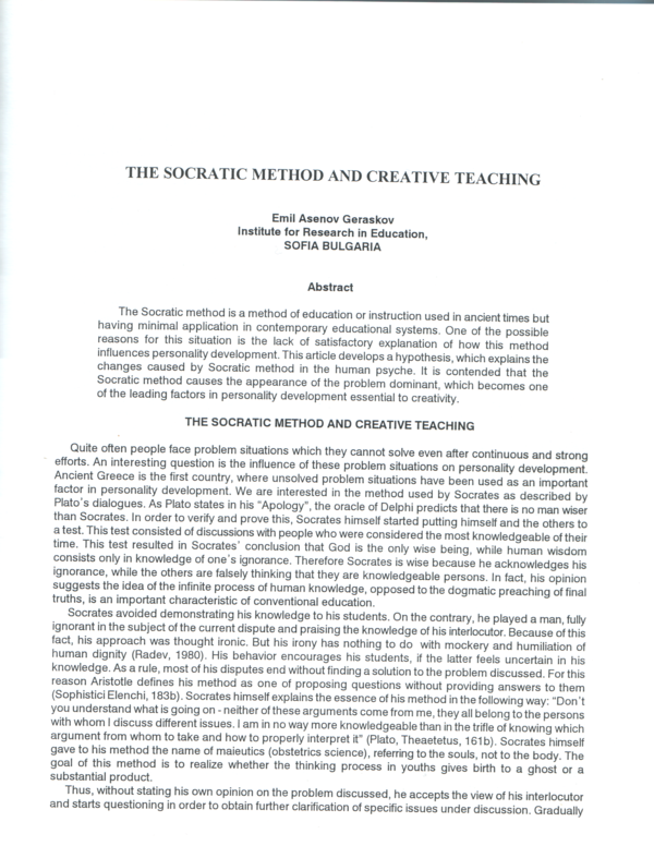 (PDF) The Socratic method and creative teaching