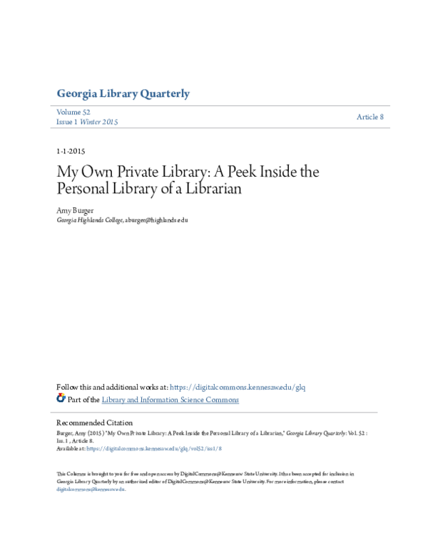 (PDF) My Own Private Library: A Peek Inside the Personal Library of a ...