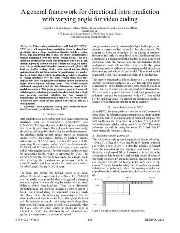 (PDF) A general framework for directional intra prediction with varying angle for video coding