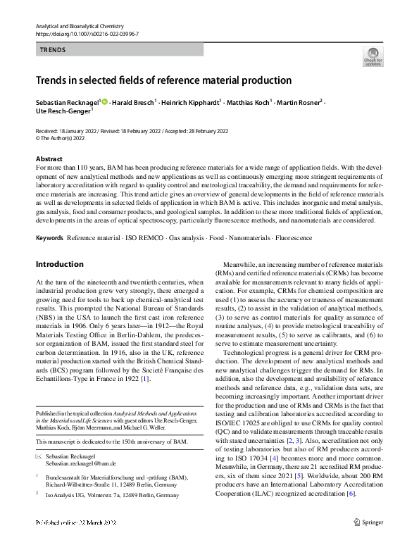 (PDF) Trends in selected fields of reference material production
