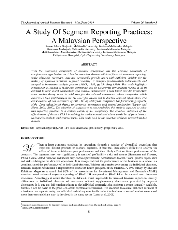 (PDF) A Study Of Segment Reporting Practices: A Malaysian Perspective