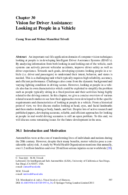 (PDF) Vision for Driver Assistance: Looking at People in a Vehicle