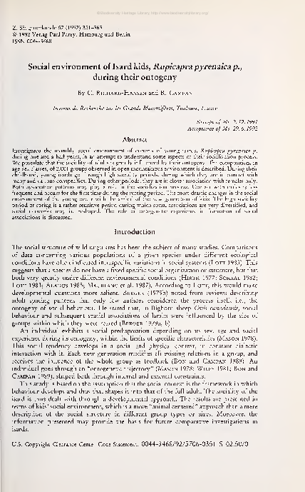 (PDF) Social environment of Isard kids, Rupicapra pyrenaica p., during ...